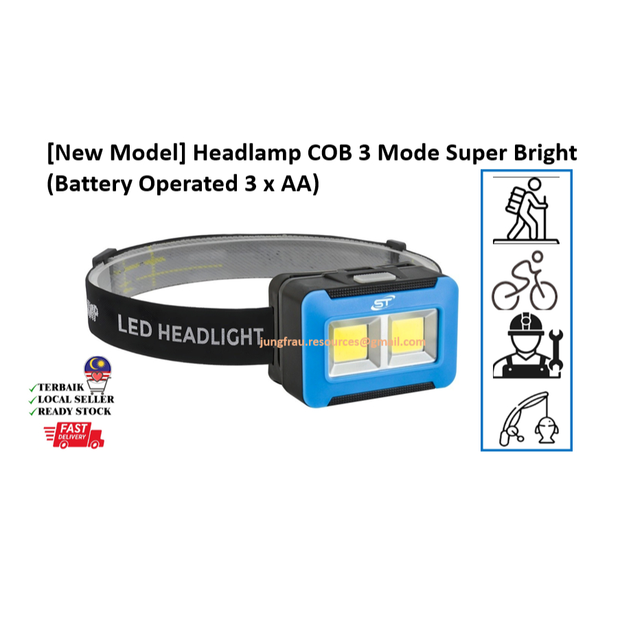 [New Model] Headlamp COB 3 Mode Super Bright (Battery Operated 3 x AA ...