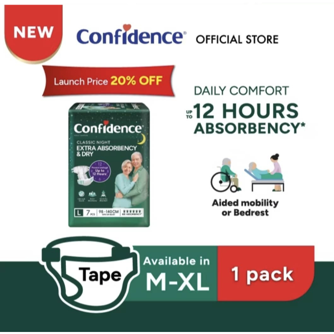 CONFIDENCE Classic Night Tape Adult Diaper M8/ L7/XL6 (1 Pack) | Shopee ...