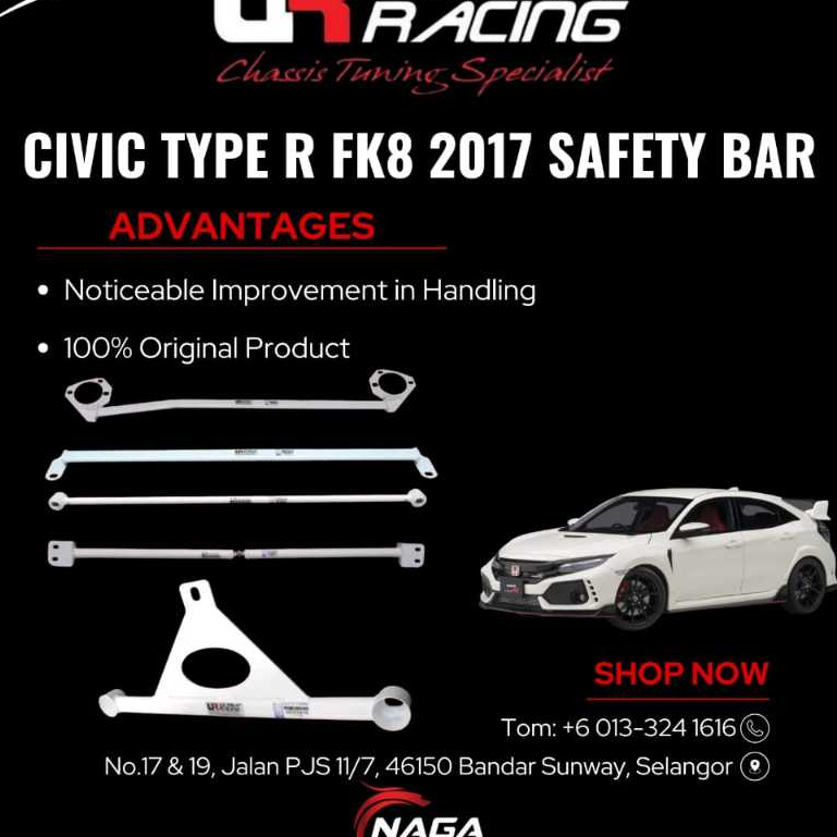 ULTRA RACING SAFETY BAR HONDA CIVIC TYPE R FK8 2017 FRONT STRUT/ENGINE ...