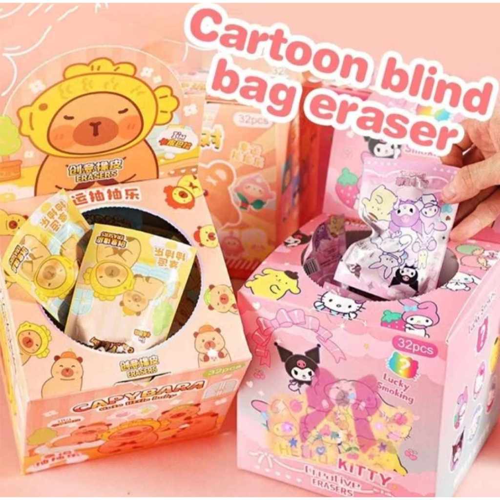 32 Types Capybara Eraser Blind Box, cartoon style eraser, detachable ...
