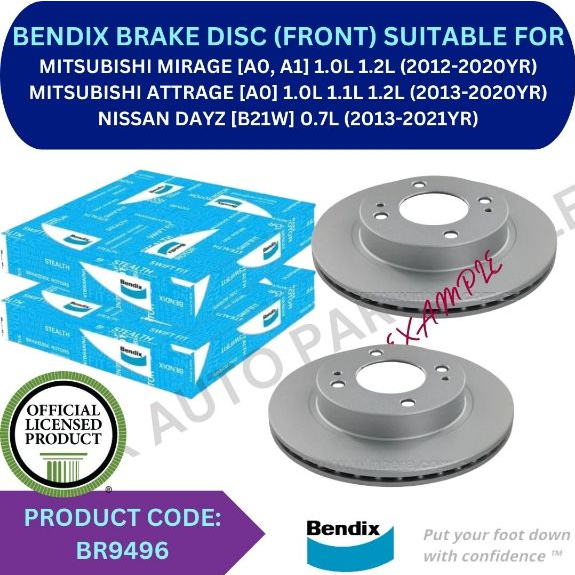 BENDIX GENUINE DISC BRAKE ROTOR (FRONT) FOR MITSUBISHI MIRAGE [A0, A1 ...