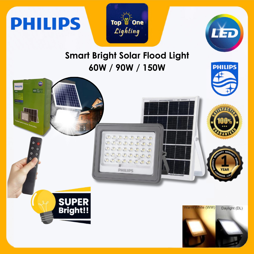 🔥NEW🔥 PHILIPS LED Solar Flood Light Sensor Outdoor Waterproof IP65 60W 90W 150W Daylight Lampu ...