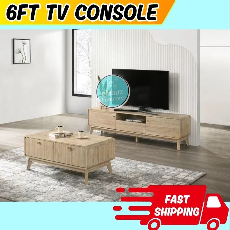 eHauz Modern 6FT TV Stand TV Console with Drawers & Wooden coffee table ...
