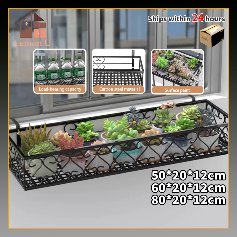 Single Layer Rectangular Balcony Iron Flower Hanging Rack Flower Pot ...