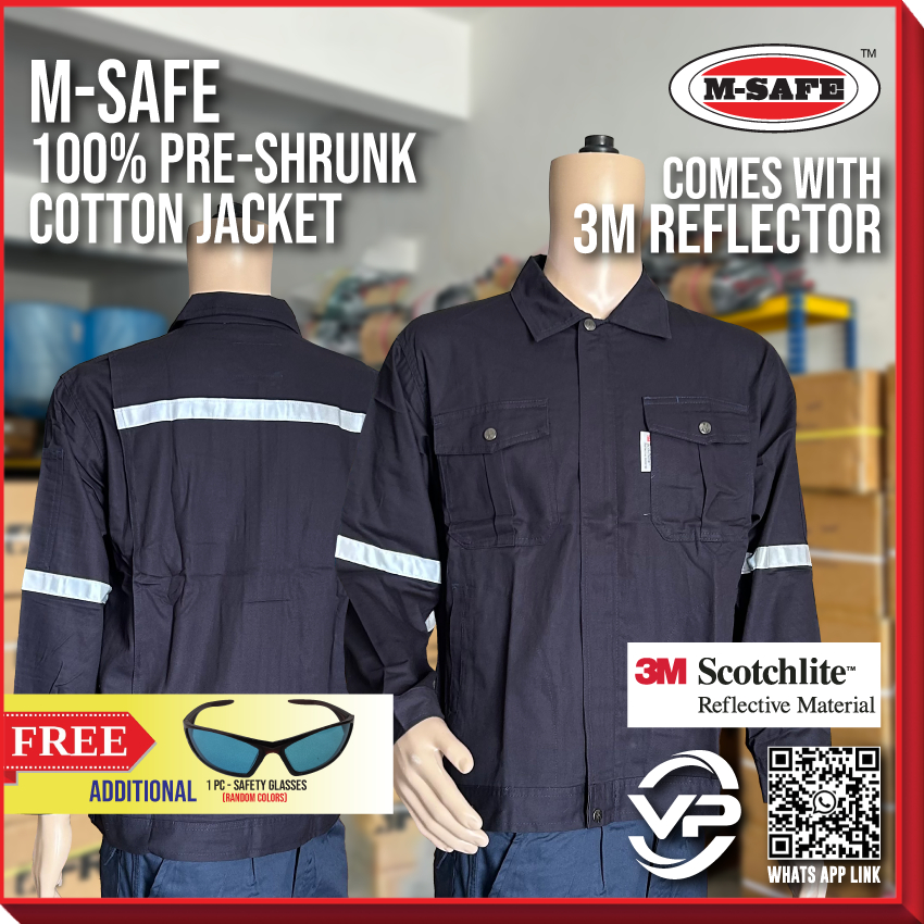 M-SAFE 100% PRE-SHRUNK COTTON JACKET NAVY BLUE C/W 3M REFLECTOR ...