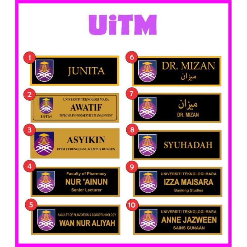 NAME TAG UiTM DESIGN TERKINI/STUDENT/STAFF | Shopee Malaysia