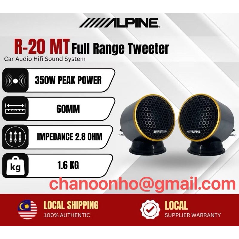 ALPINE 2" Full Range Speaker Mid-Tweeter With Bass 350Watts R-20MT ...