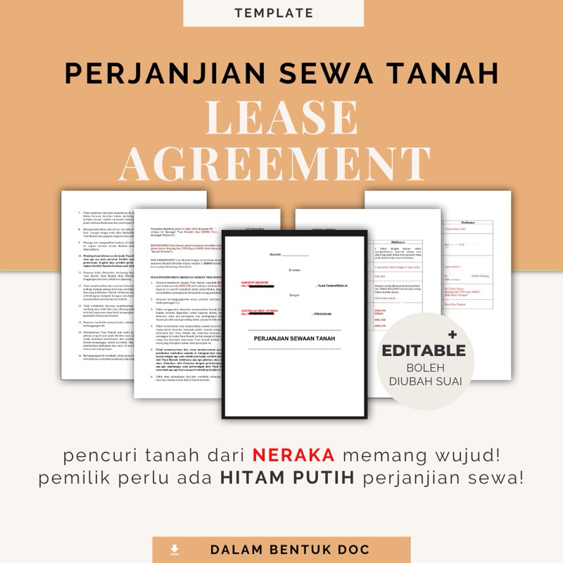 PERJANJIAN SEWAAN TANAH template LEASE AGREEMENT templates sewa tanah ...