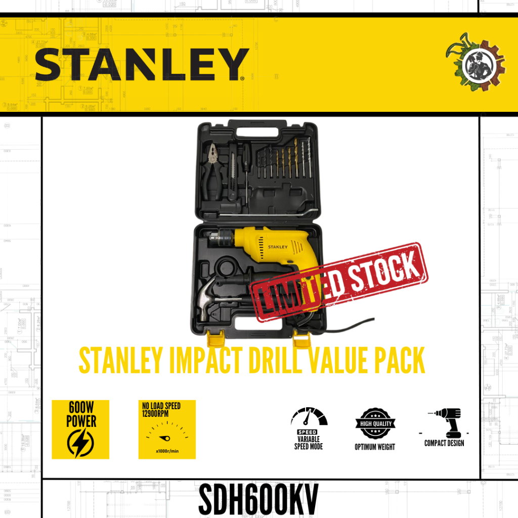 STANLEY Impact Hammer Drill SDH600KV Value Pack 600W / SDH600 ...