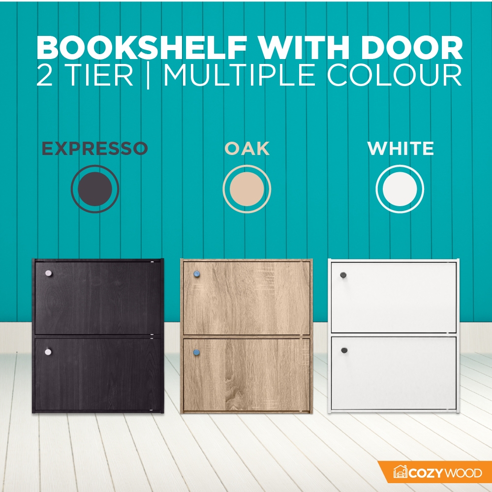 [COZY] 2 Tier Bookshelf with Doors Almari Buku Budak Rak Buku Bertutup ...