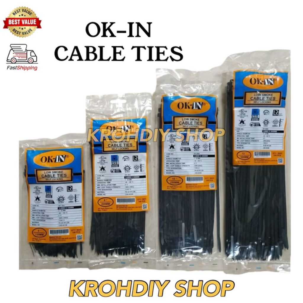 OK-IN Cable Tie Heavy Duty Electrical Cable Tight Black (4554/4553/4552 ...
