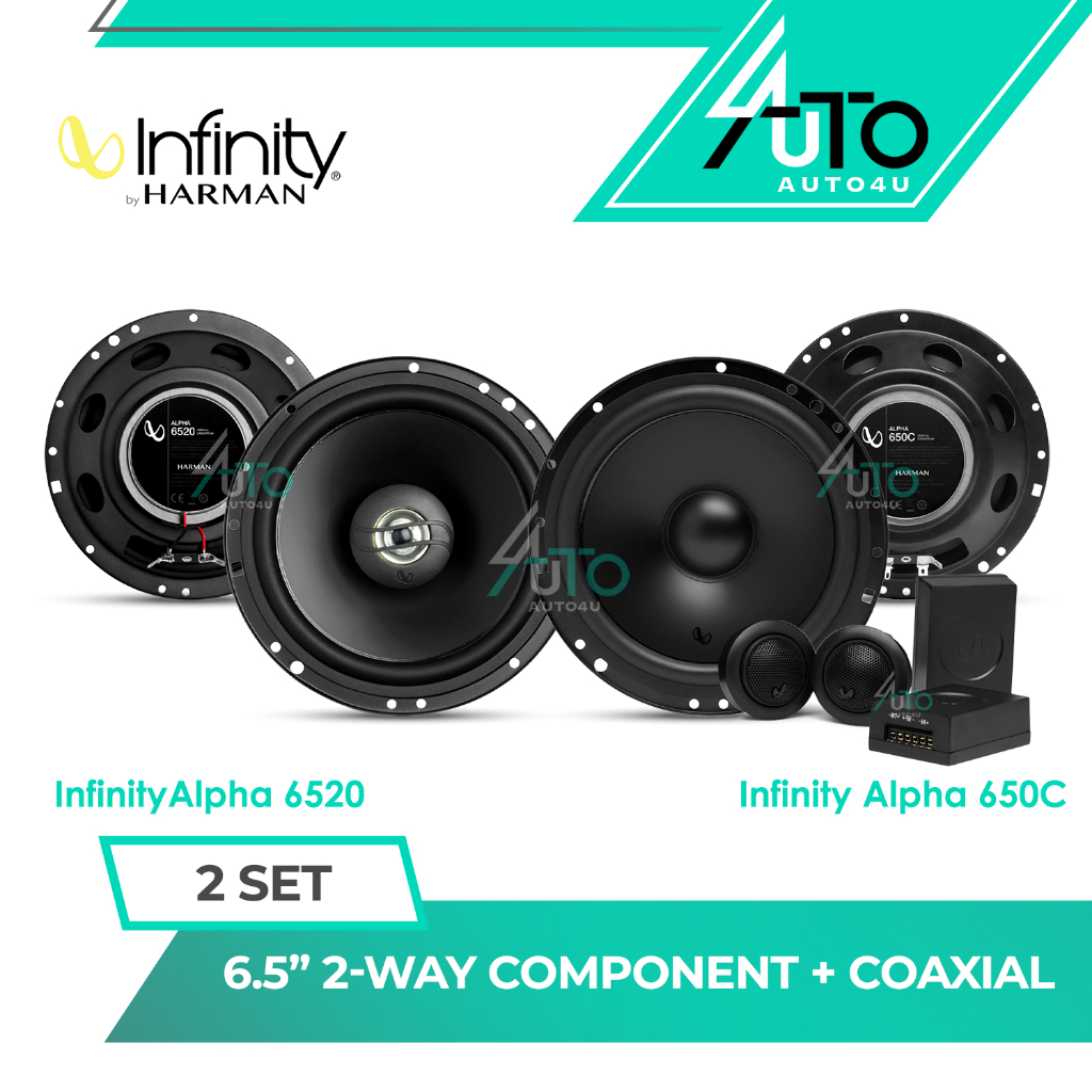 INFINITY Car Speaker Plug & Play PNP Front & Rear Alpha 6520 6" 2-Way Coaxial Speaker Universal ...