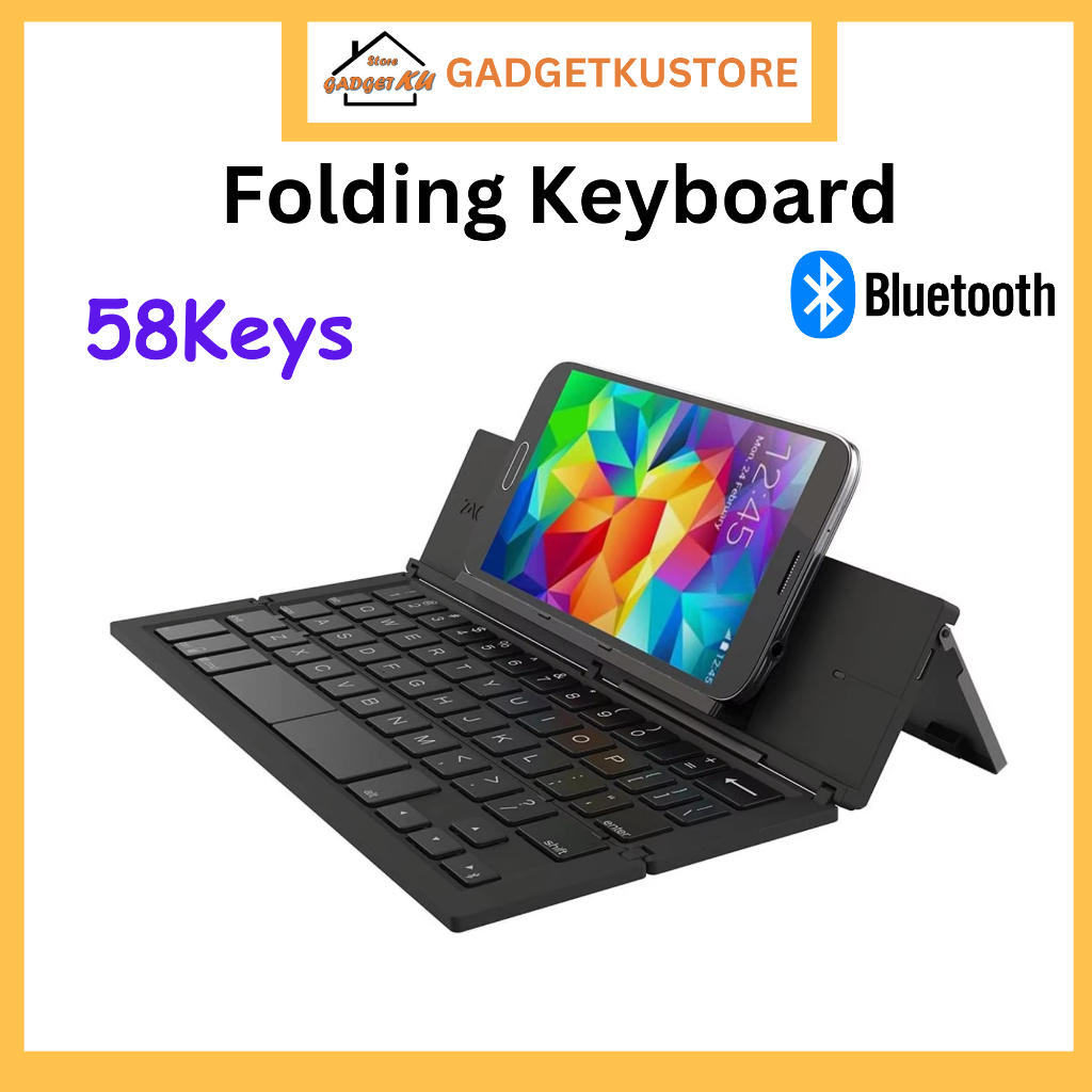58 Keys Folding Bluetooth Keyboard Slim Mini Pocket Size Rechargeable ...