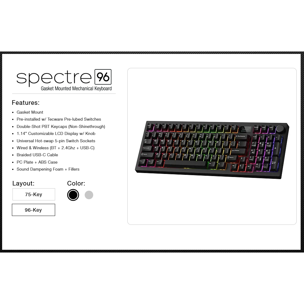 # TECWARE Spectre [ 75 / 96 ] - Hot Swappable RGB Wireless Mechanical ...