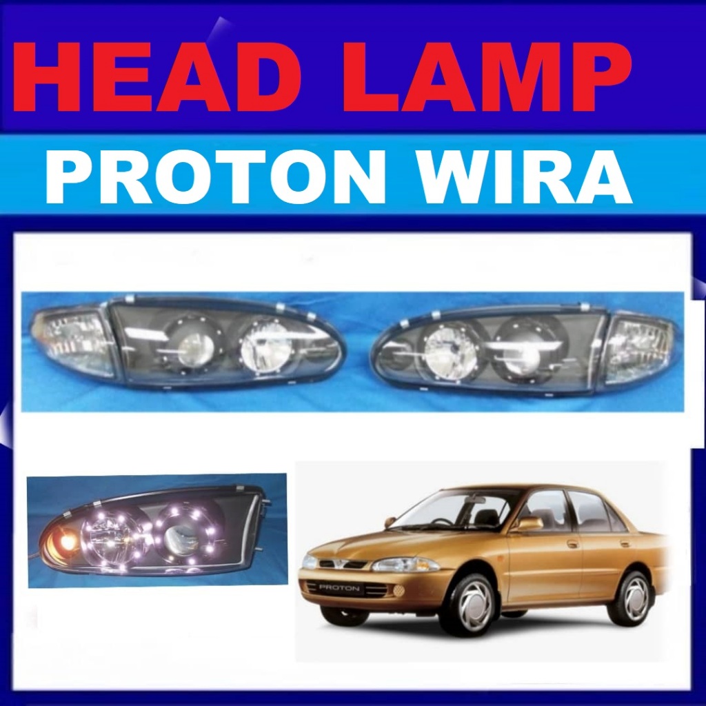 PROTON WIRA ALL PROJECTOR HEADLAMP SET WITH LED + ANGLE LAMP SET GLASS ...