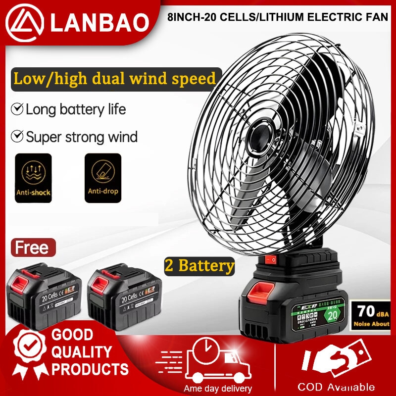 8 Inch Portable Camping Fan Cordless Rechargeable High Power Outdoor ...