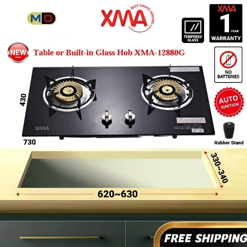 （FREE SHIPPING）XMA BUILT IN GLASS HOB GAS STOVE 2 BURNER XGS-12880G ...