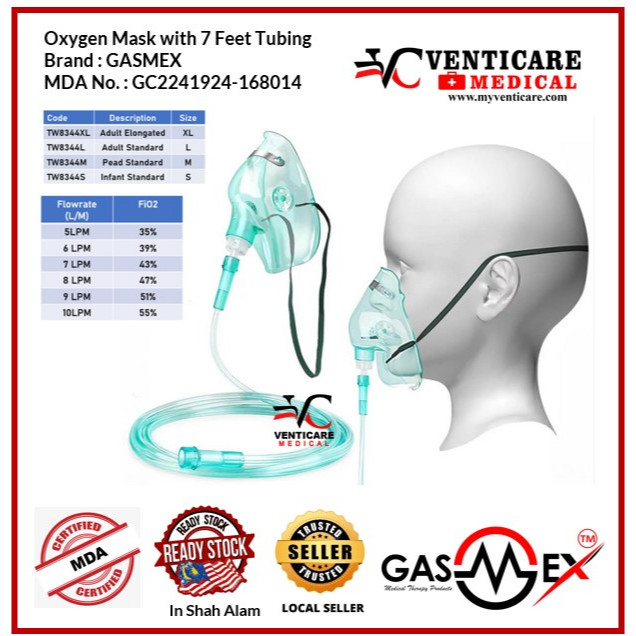 OXYGEN MASK ADULT STANDARD, ADULT ELONGATED, CHILD, INFANT 1PC WITH 7 ...