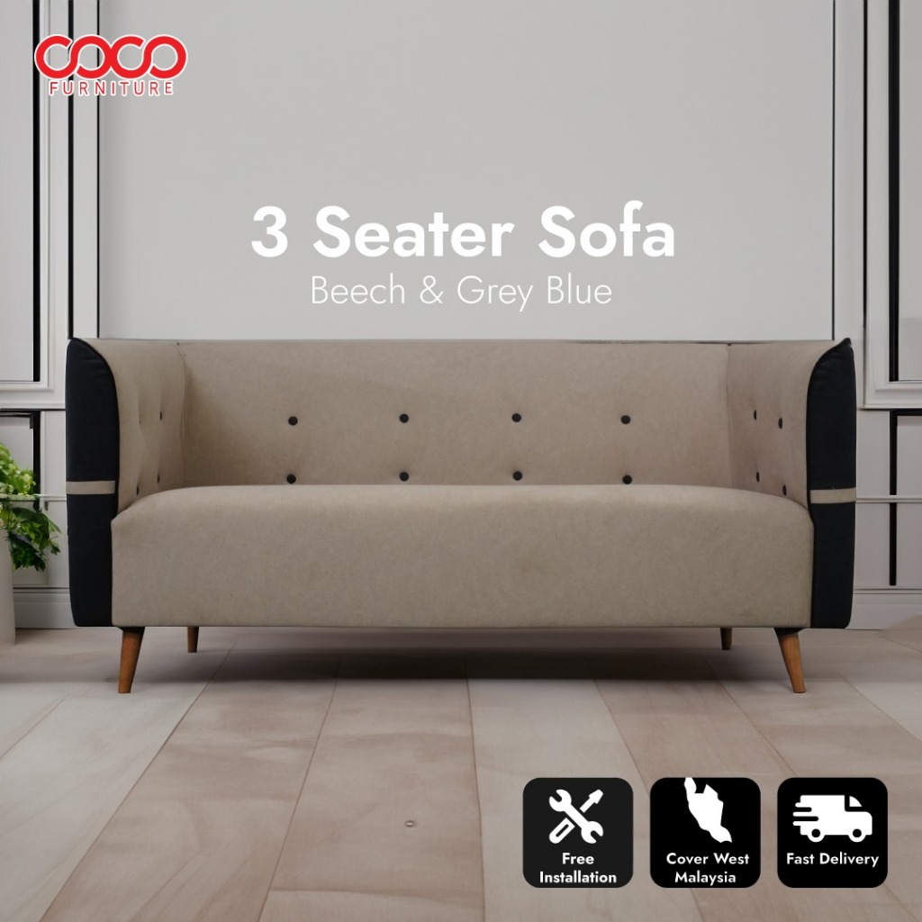 COCO 3 Seater Fabric Sofa (With Installation) Velvet Fabric Sofa/Sofa ...