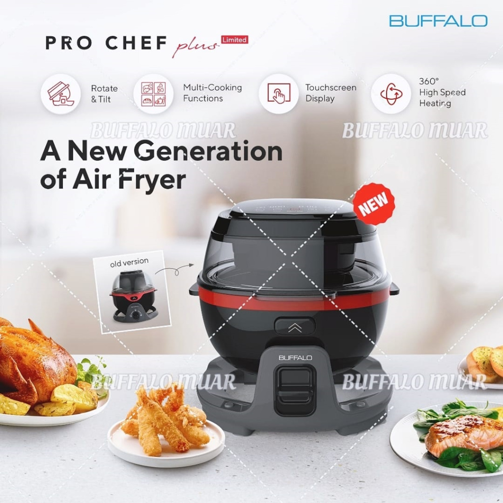 TTHUAN BUFFALO 7L PRO CHEF PLUS AIR FRYER | OIL-FREE | S/S INNER POT | AUTO ROTATE | TIMER| 1 ...