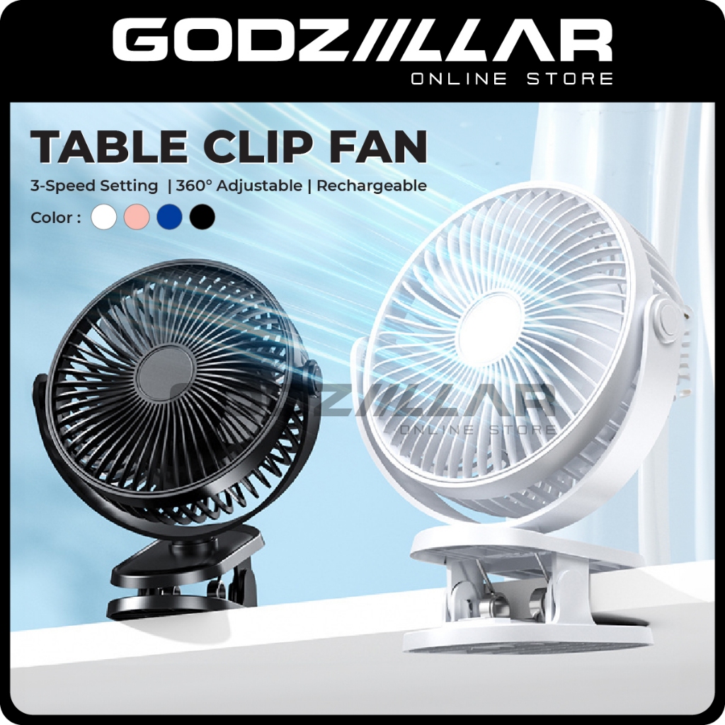 Clip Fan 360° Rotation Table Fan Adjustable With 3-Speed Modes Portable ...