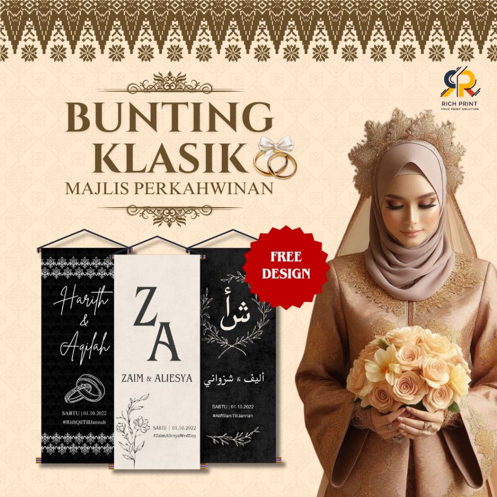 Bunting Banner Kahwin Tunang Tema Klasik Minimalist dan Simple Ready ...