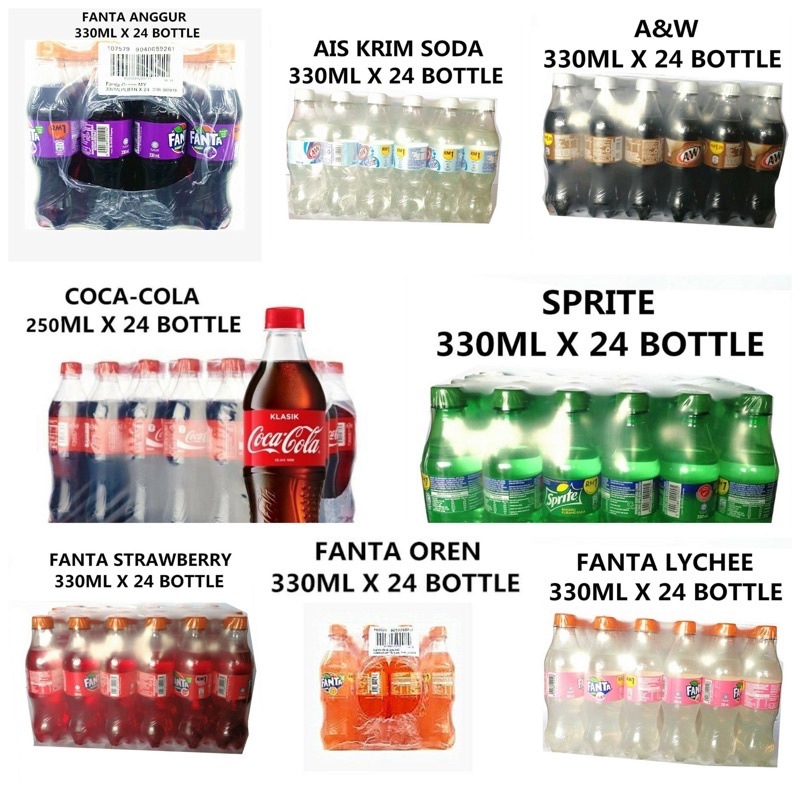 24btl x 250mL/330mL CocaCola/Sprite/Fanta Grape/Lychee/Orange ...