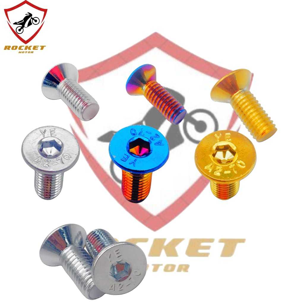 Screw Flat head Skru Kepala Rata Disc Plate Titanium Gold Silver FRONT ...