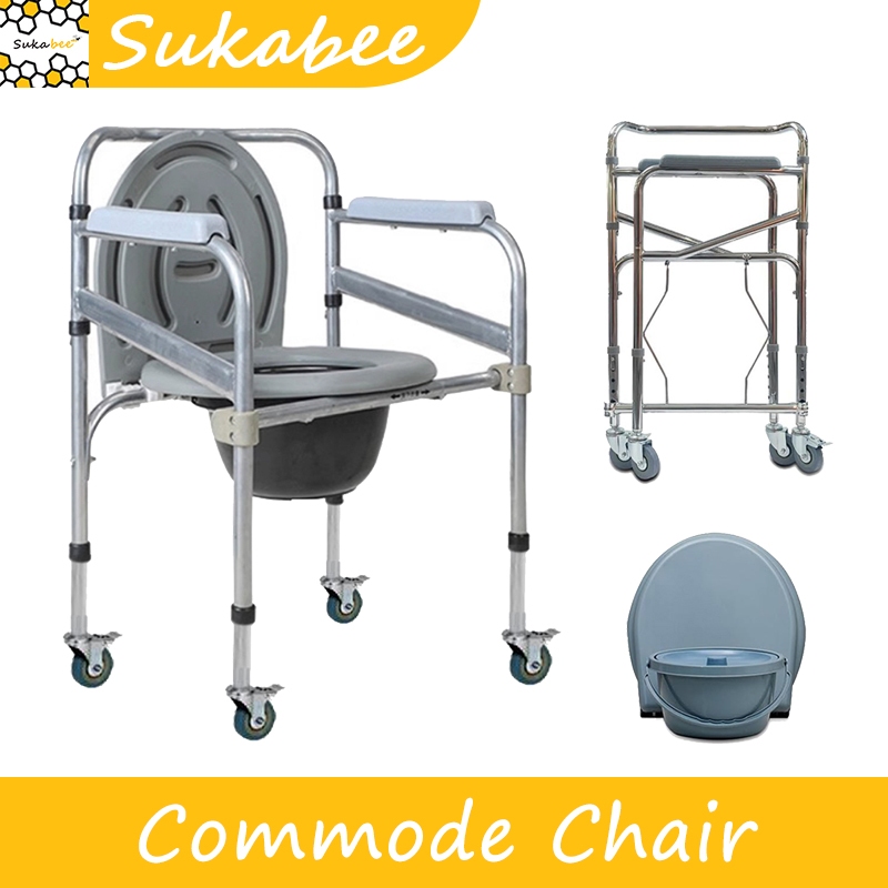 Foldable Commode Chair with Wheel Adjustable Stainless Steel Adult ...