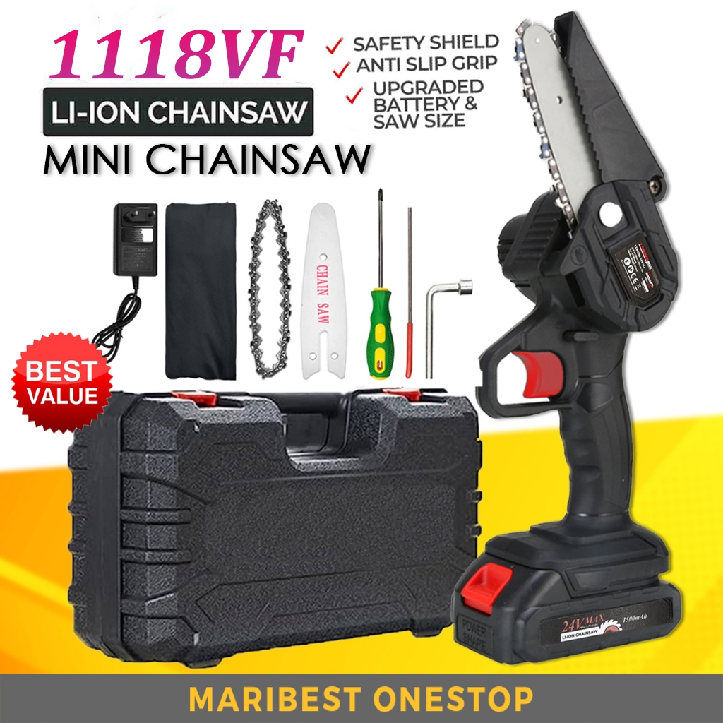 1118VF 4 Inch Cordless Mini Chainsaw Mesin Potong Kayu Pokok Gergaji ...