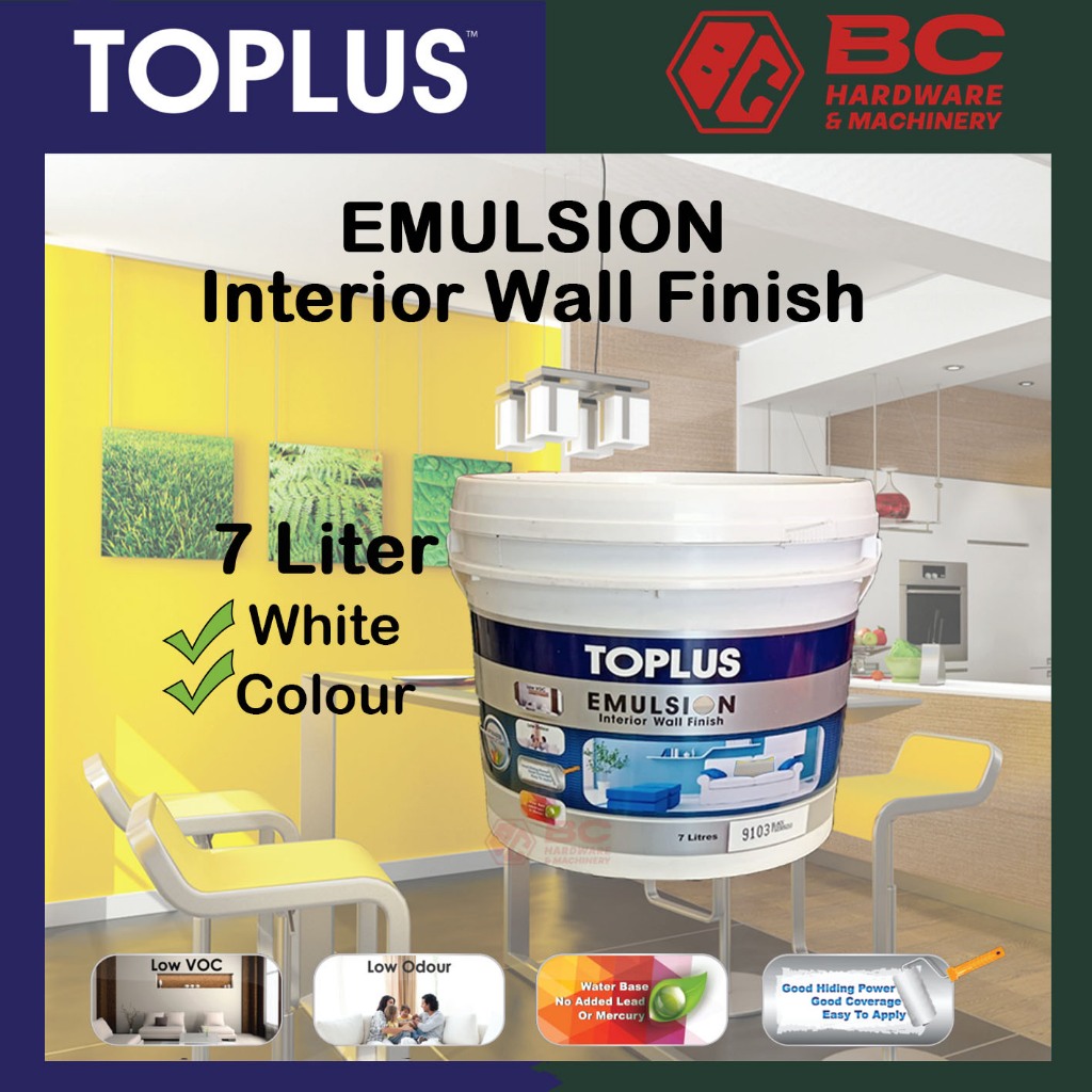 7L White & Colour TOPLUS Emulsion Paint for Interior Wall Finish / Cat ...