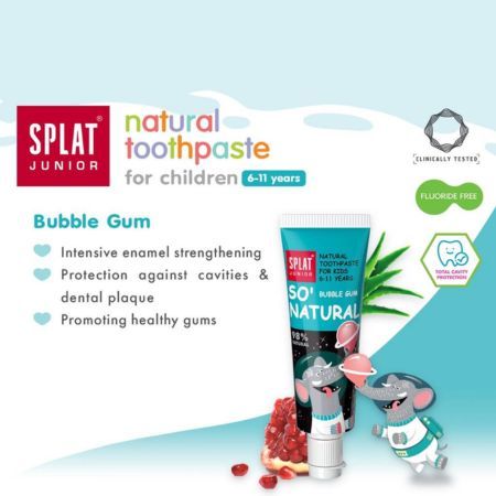 SPLAT Junior "Bubble Gum" Flavoured Toothpaste Ages 6-11 (55ml / 73g ...
