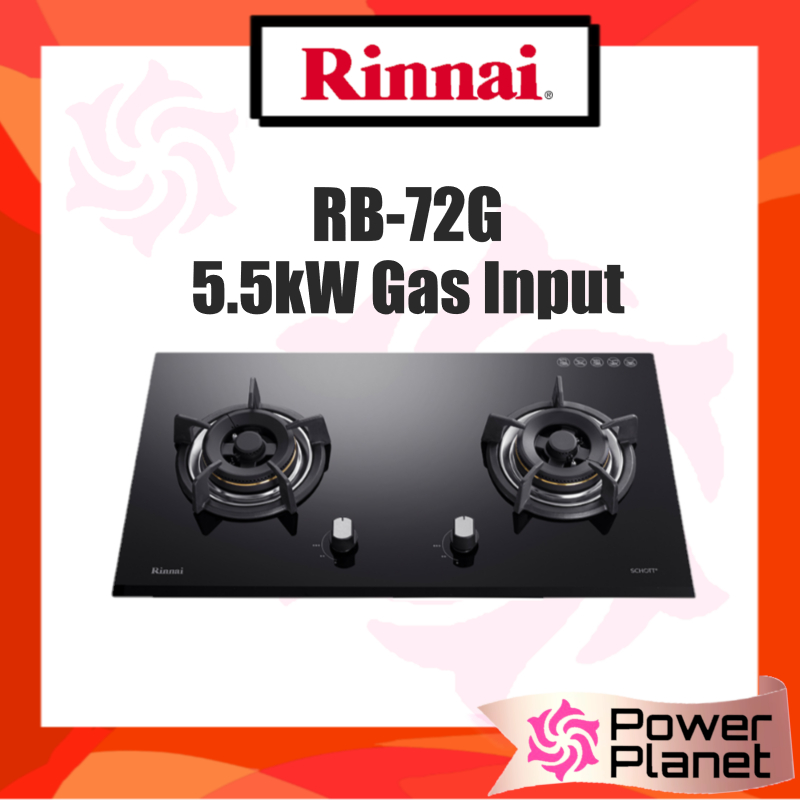 Rinnai Gas Hob RB-72G 2-Hyper Burner Built-in ( Glass ) 5.5kW RB72G Built in Hob / RB-772G 4.5kW ...