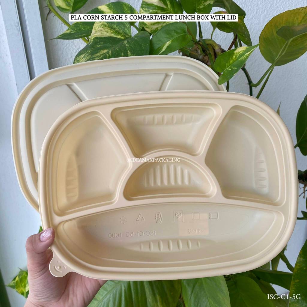 PLA Corn Starch 4 Compartment Lunch Box with cover | Shopee Malaysia
