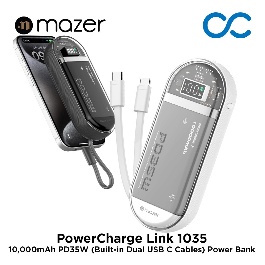 Mazer PowerCharge Link 1035 10,000mAh PD35W (Built-in Dual USB C Cables) Power Bank // 2 years ...