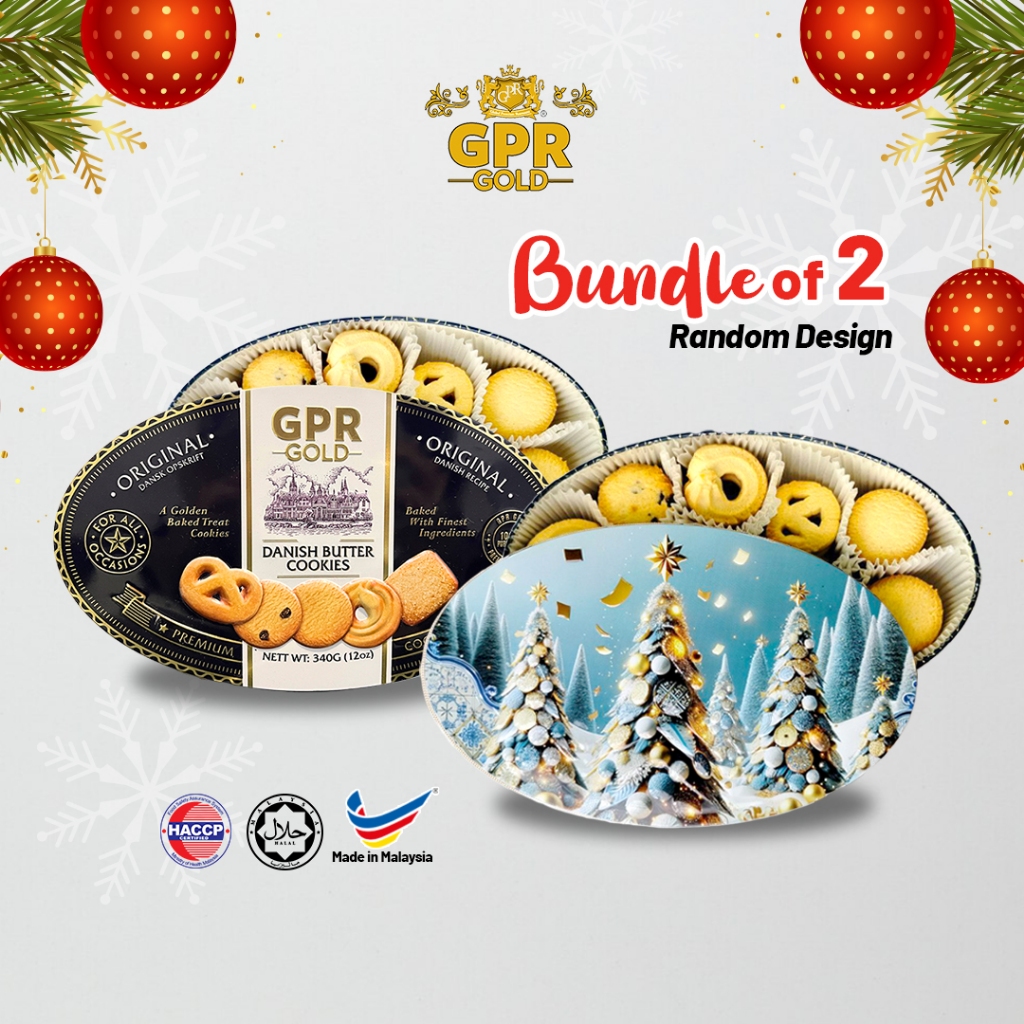 [Christmas Twin Combo] GPR Gold Pure Butter Cookies 340g + Random Design Christmas Limited ...