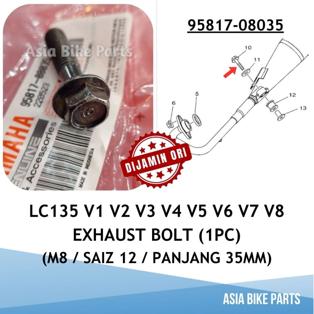 Yamaha Original LC135 V1 V2 V3 V4 V5 V6 V7 V8 4S 5S Exhaust Bolt Ikat Chassis Saiz 12 - 95817 ...