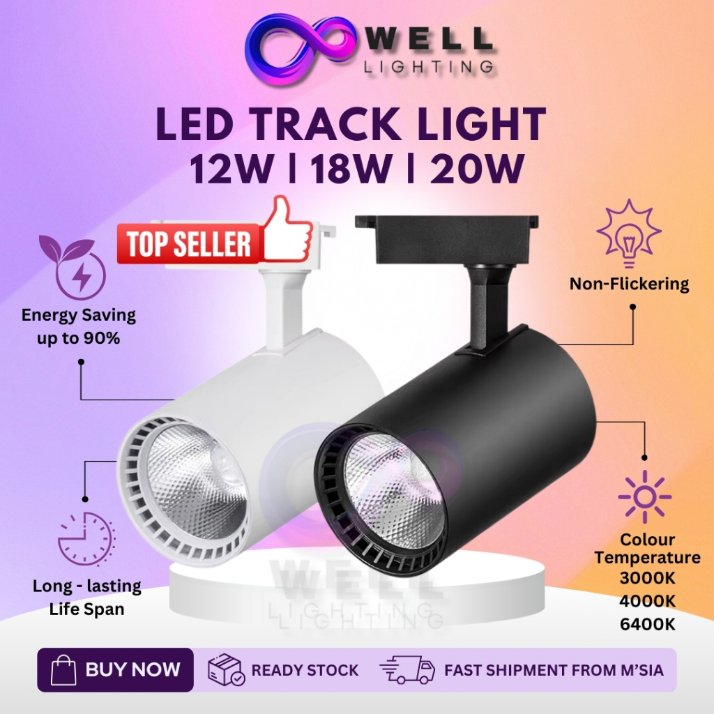 Lampu Track Aluminium LED Track Light 12W 18W 20W Trek Rumah Spotlight ...