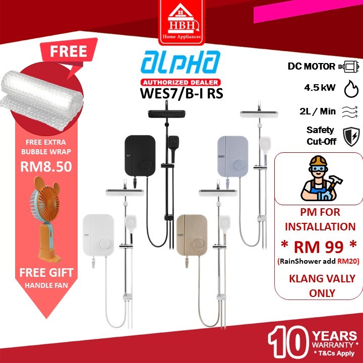*NEW* ALPHA WES7/B-i RS / 4.5Kw / Water Heater / DC Pump / With Rain Shower / Instant Water ...