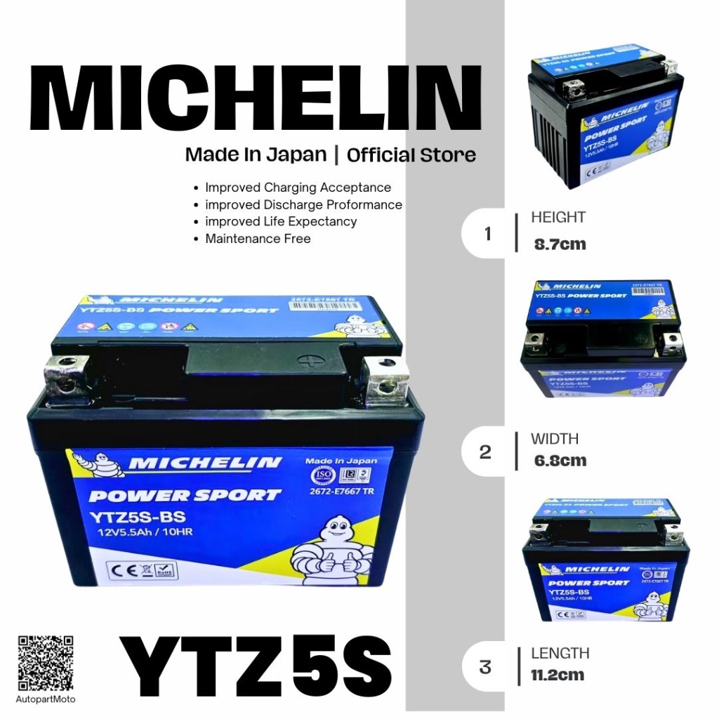MICHELIN YTZ5 YTZ5S BATTERY MOTORCYCLE BATERI MOTOSIKAL (EX5 NO STARTER ...