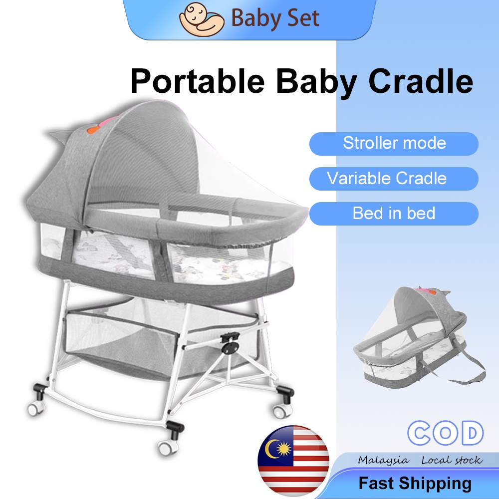COD Baby cot bed bedside With Rollers Multifunctional Cradle baby bed ...
