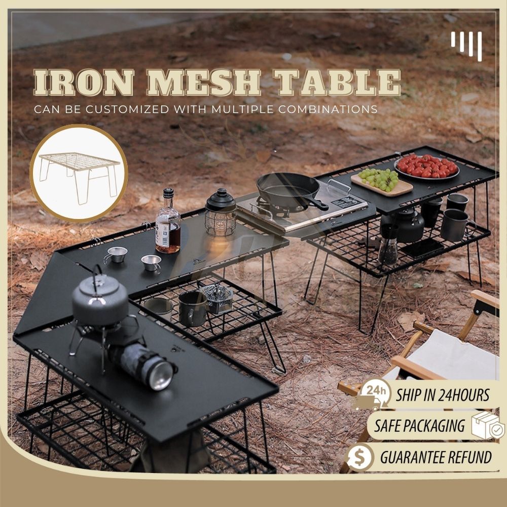Iron Mesh Table Camping Iron Rack Foldable Table Staking Outdoor Picnic ...