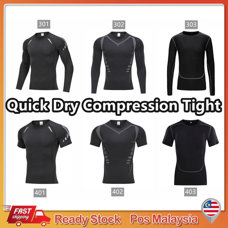 Men Compression Tight Gym Shirt Cool Dry Long Short Sleeve Fitness Baju ...