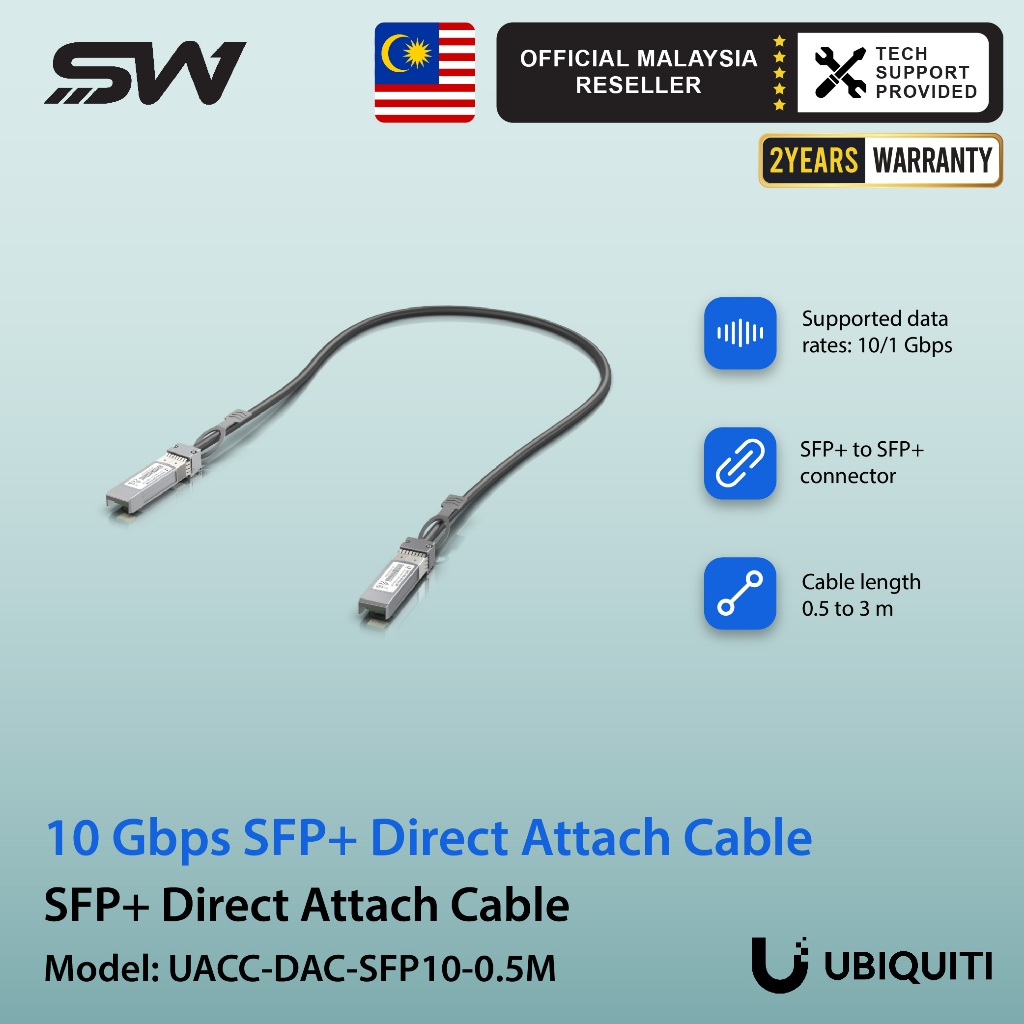 Ubiquiti SFP+ Direct Attach Cable with a 10Gbps max data rate | Shopee ...