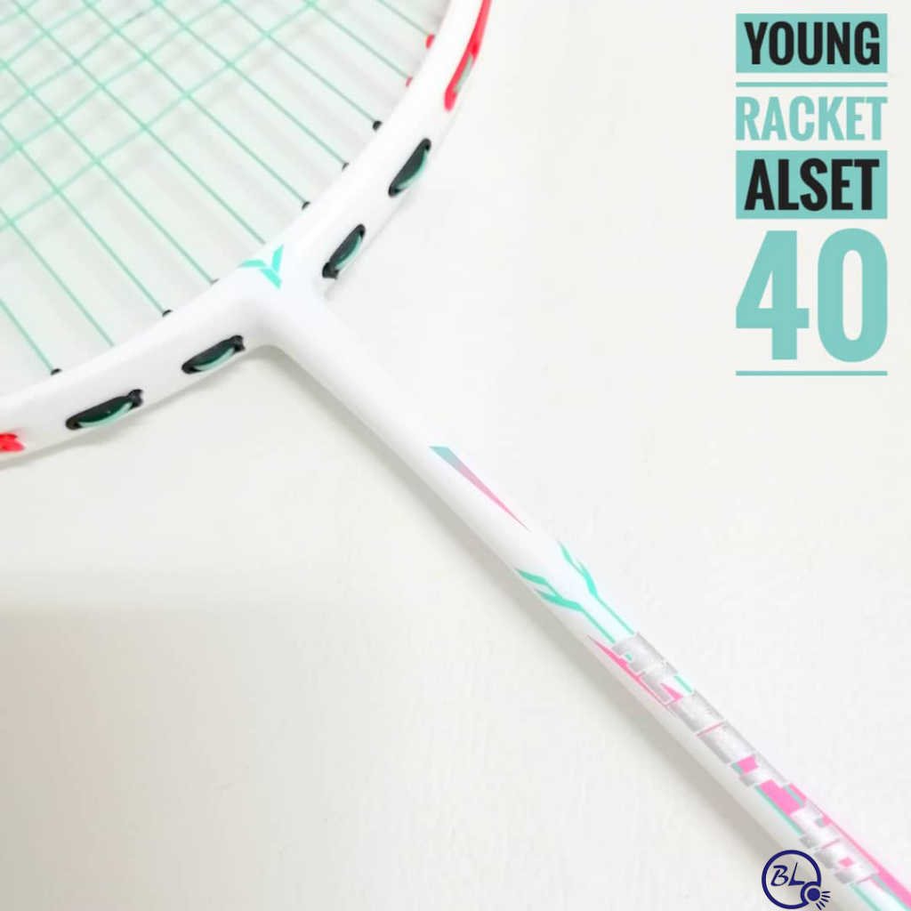 YOUNG Badminton Racket ALSET 40 ( FREE String/Grip ) WHITE/LIGHT GREEN ...