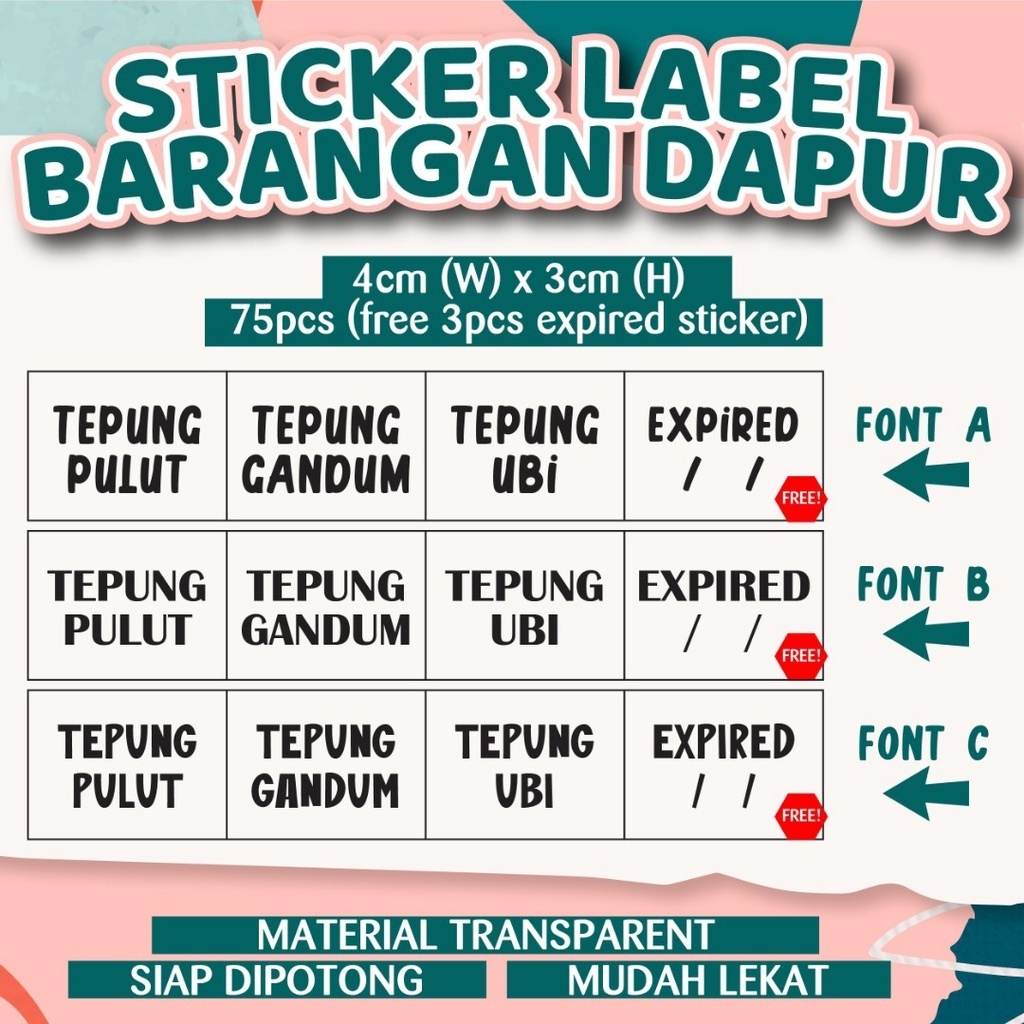Sticker Label Barang Dapur Saiz 4cm x 3cm ( 75pcs ) | Shopee Malaysia
