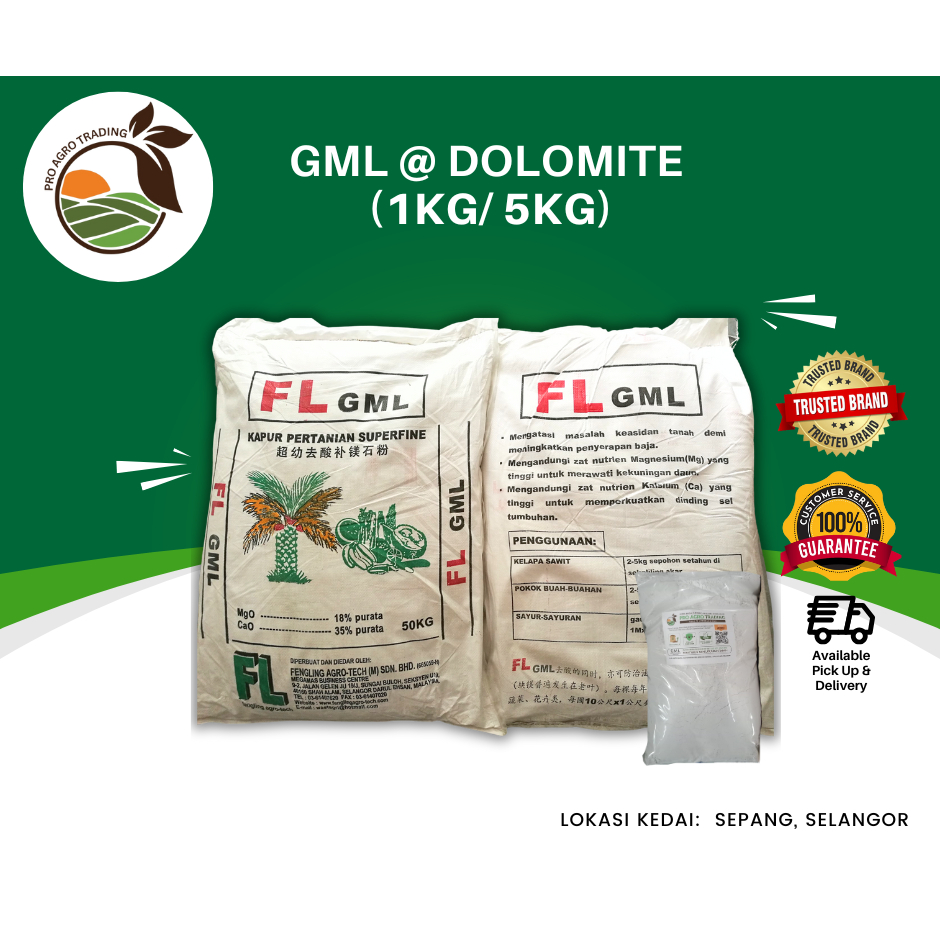 GML SUPERFINE Dolomite (REPACK) - Kapur Pertanian, pH Tanah (1KG/5KG ...