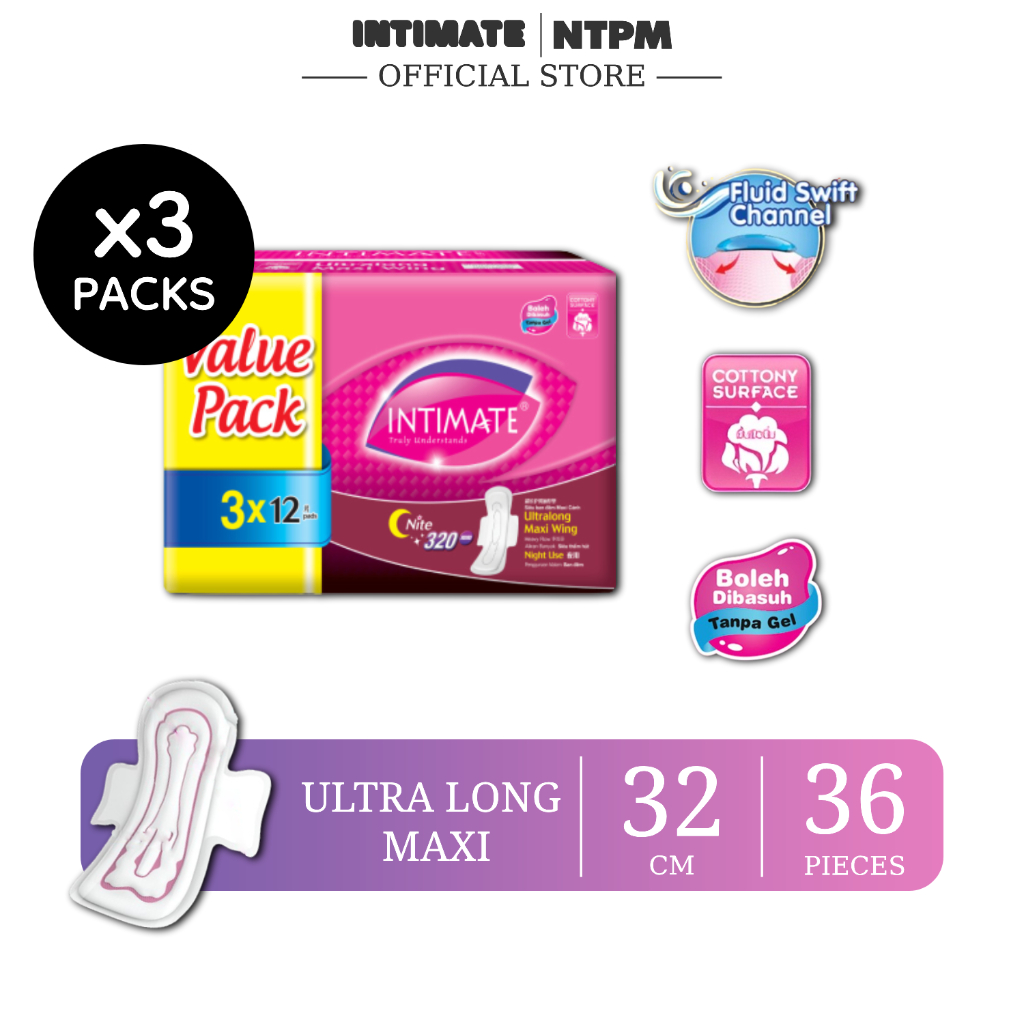Intimate Night Ultra Long Maxi Wing 320mm (12's x 3) x 3 Packets ...