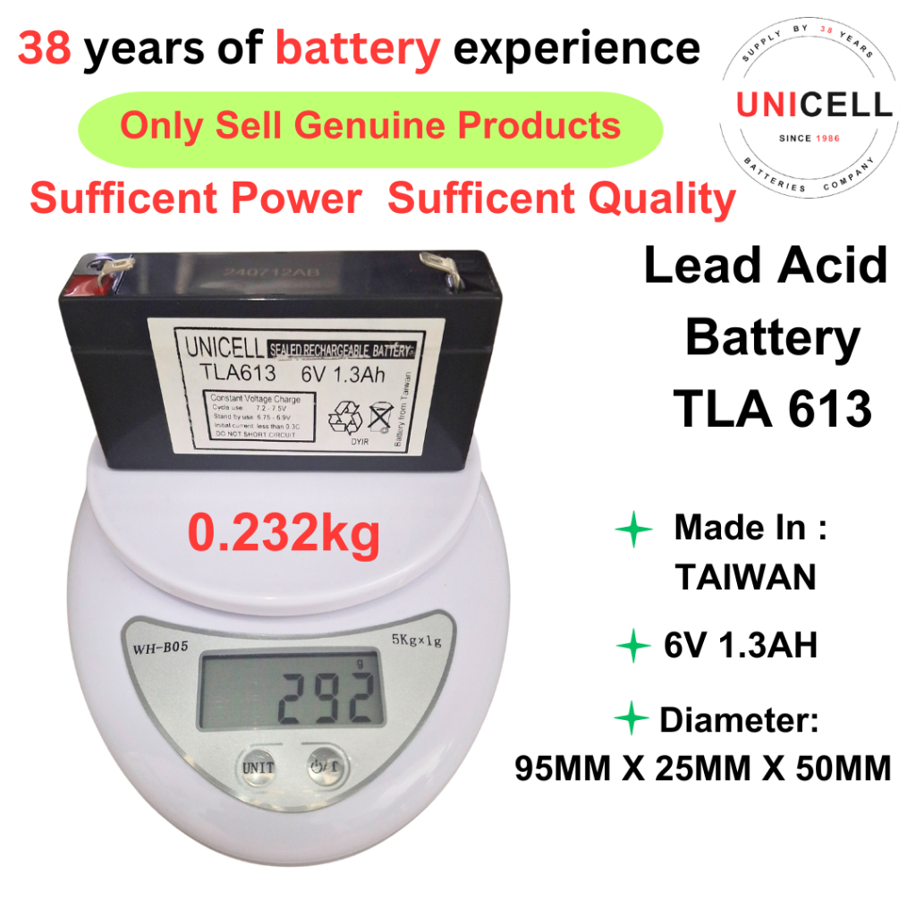 TLA 613 Battery Back Up Battery 6V 1.3AH Rechargeable Sealed Lead Acid Battery UPS Back up ...