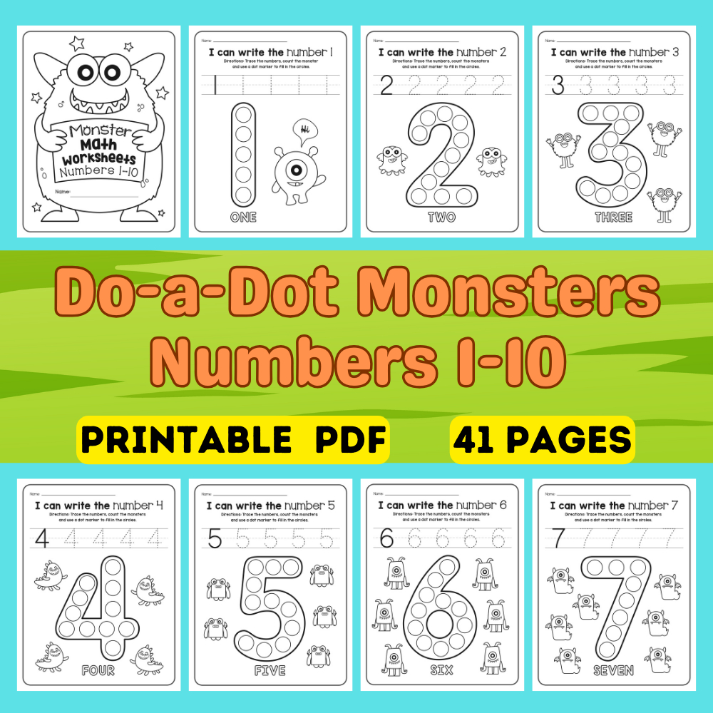 Bahan Bantu Mengajar | Do-a-Dot Monsters Numbers 1-10 | Kids Learning ...
